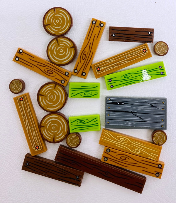 LEGO Printed and Stickered Tiles Wood / Timber Fun Pack Mixed Types ...